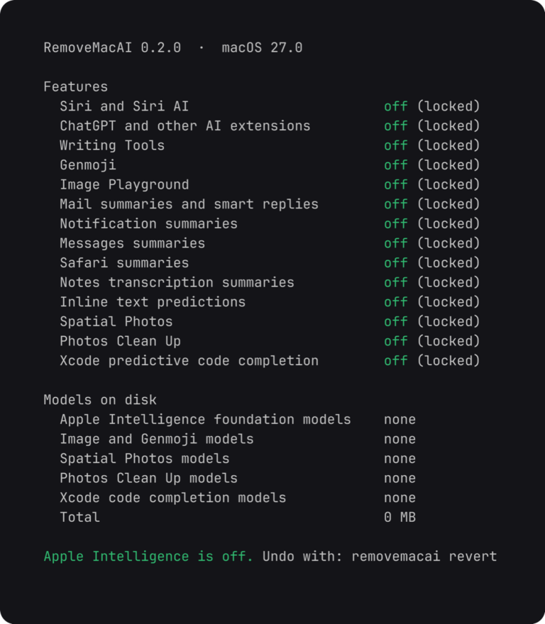 Remove Apple Intelligence from MacOS 27 Golden Gate with RemoveMacAI ...